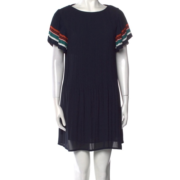 Maje | Dresses | Maje Rolini Pleated Mini Dress Navy Stripe Flutter ...